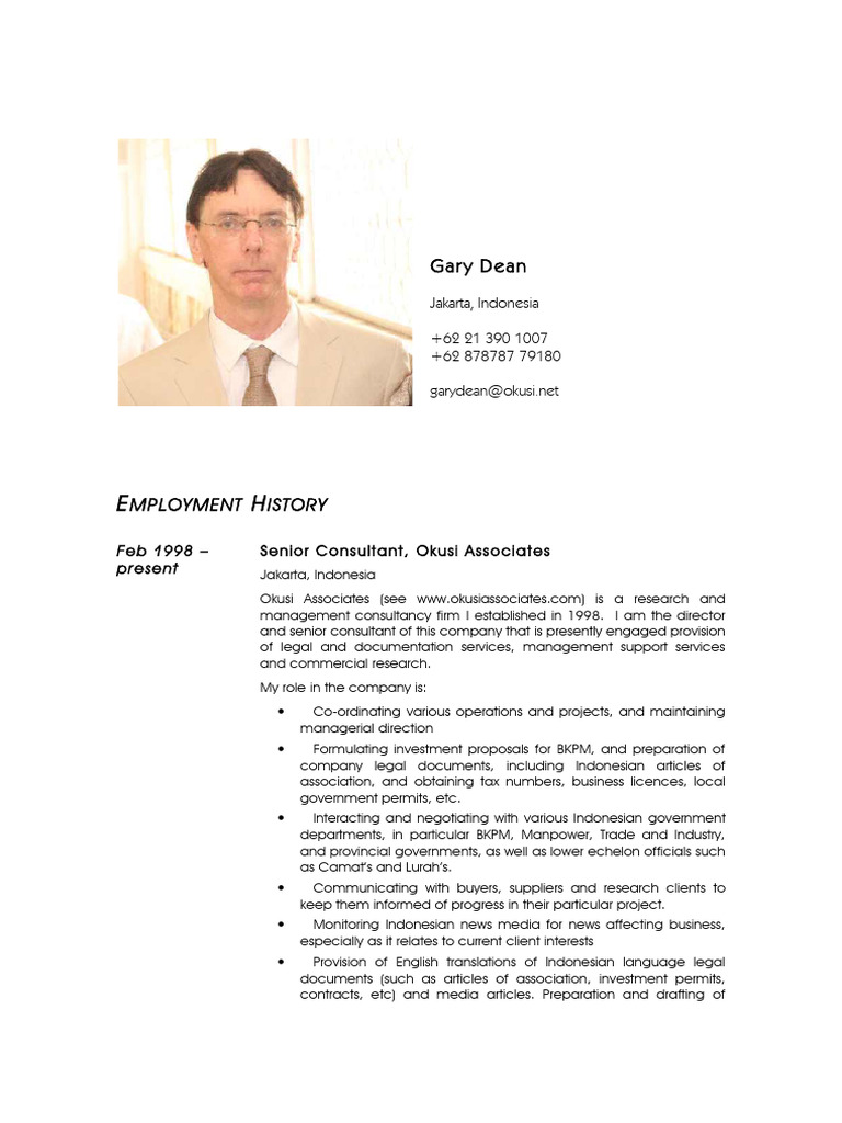 CV Gary Dean | PDF | Indonesia | Consultant