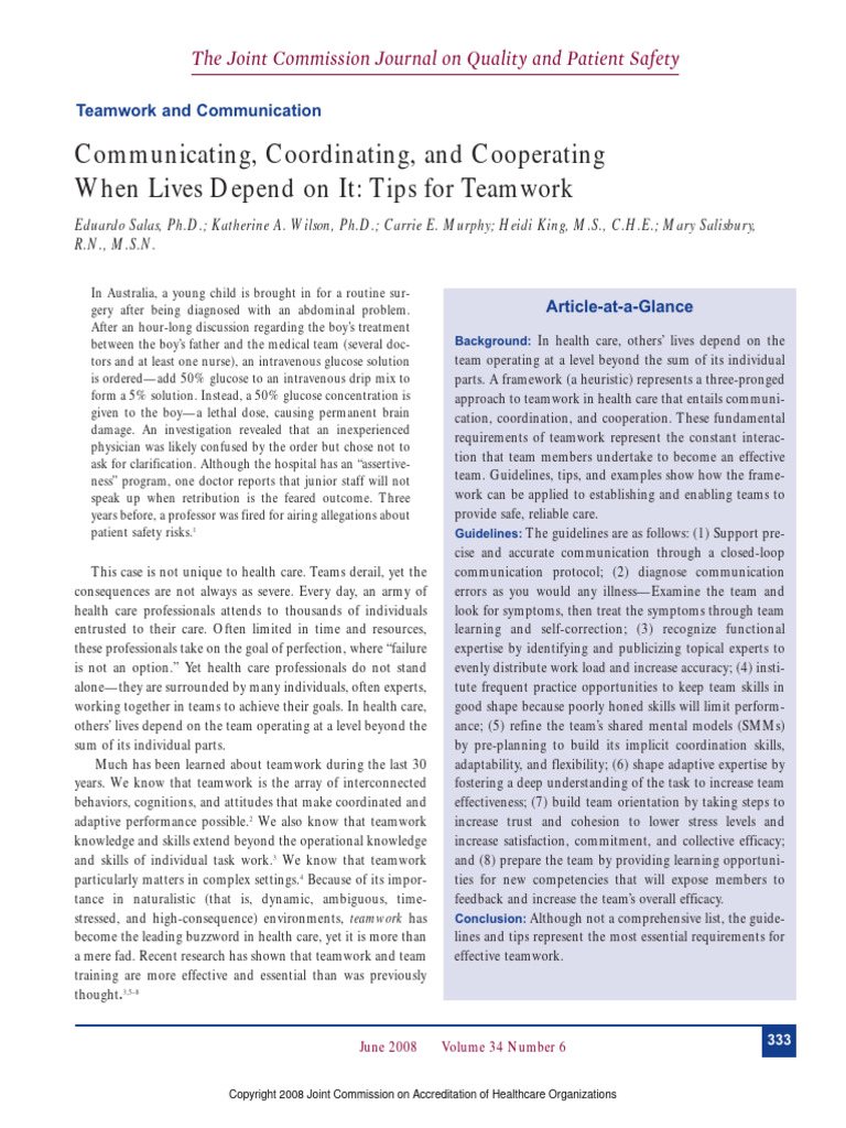 Communicating, Coordinating, and Cooperating When Lives Depend On It ...