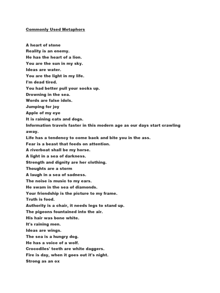 Common Metaphors and Their Meanings | PDF | Poetry