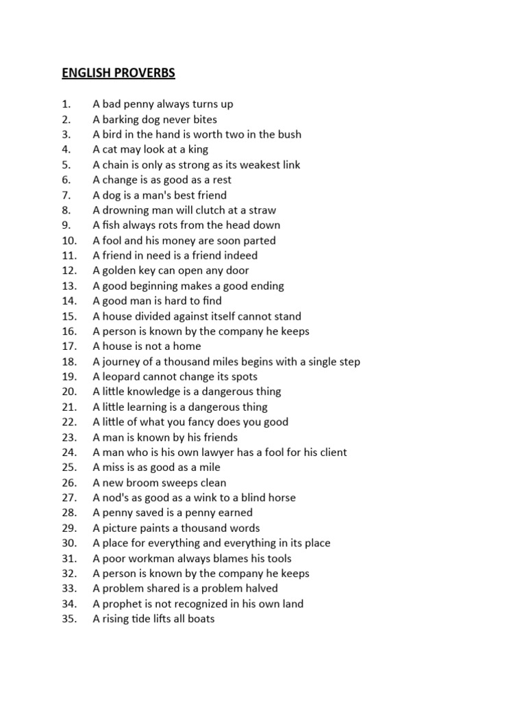English Proverbs | PDF | Cooking, Food & Wine | Home & Garden
