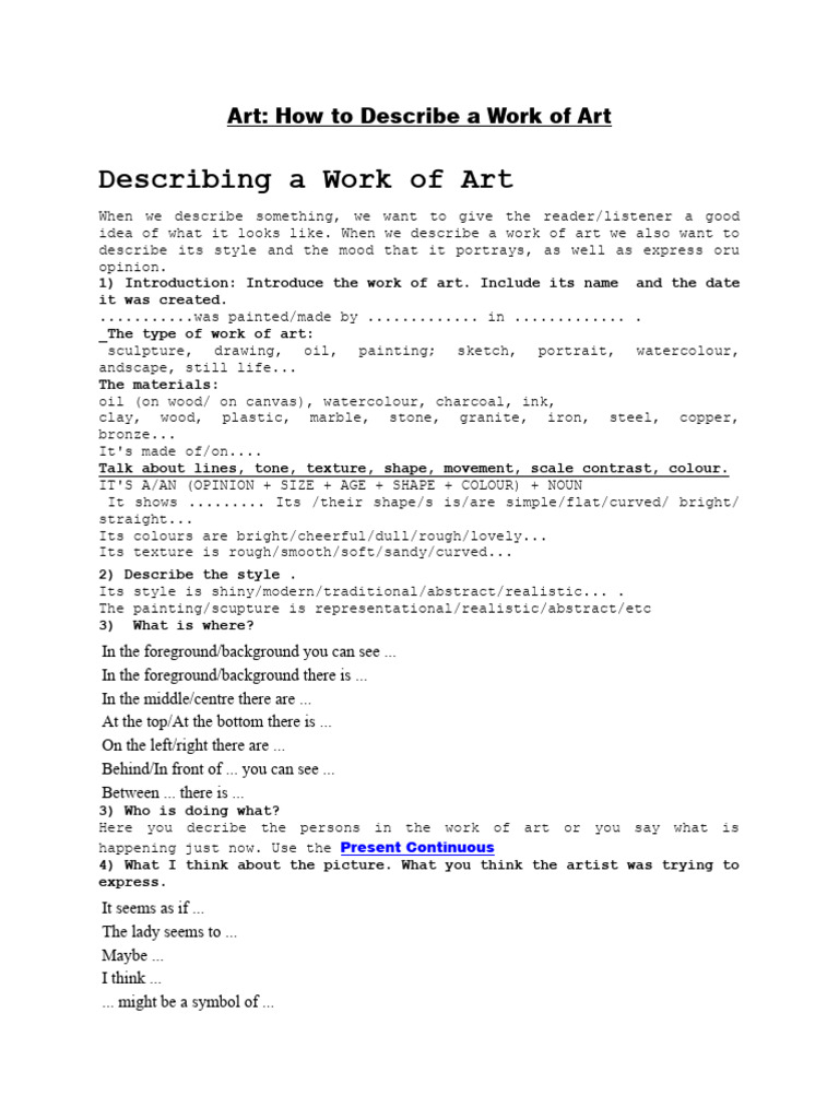 Art: How To Describe A Work of Art | PDF | Paintings | Color