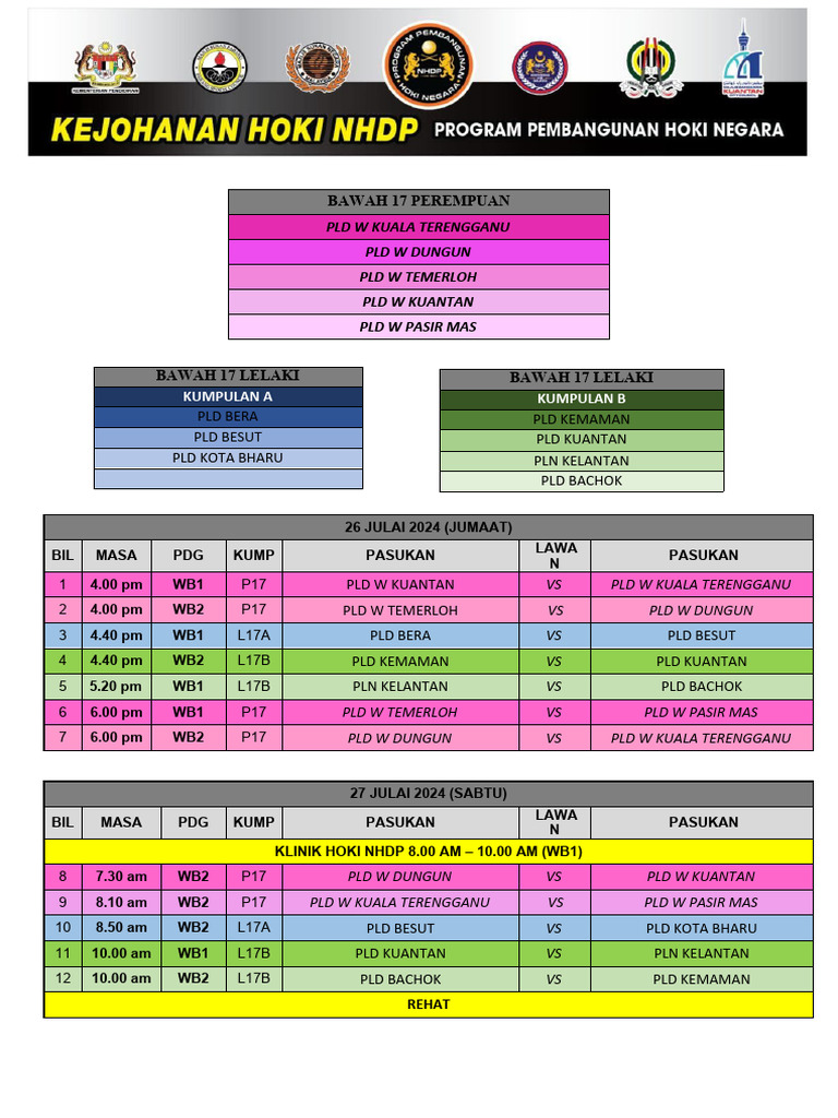 Jadual NHDP Pahang 2024 - Terkini | PDF