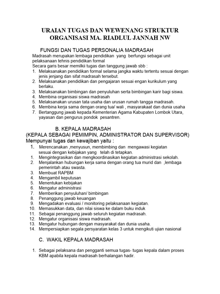 Uraian Tugas Dan Wewenang Struktur | PDF | Karier & Perkembangan | Seni
