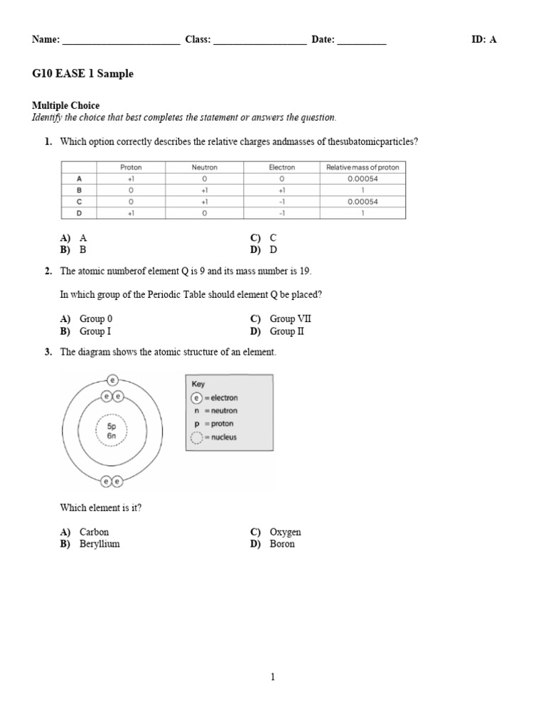 G10 Chemistry Multiple Choice Questions | PDF | Chemical Elements ...