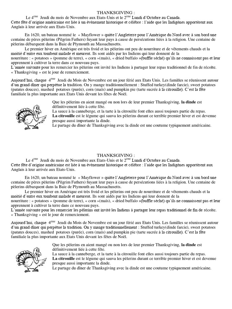 Histoire et traditions de Thanksgiving | PDF | Dîner de Thanksgiving ...