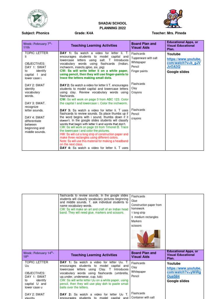 February Lesson Plans K4A Mrs Ana | PDF | Flashcard | Vocabulary