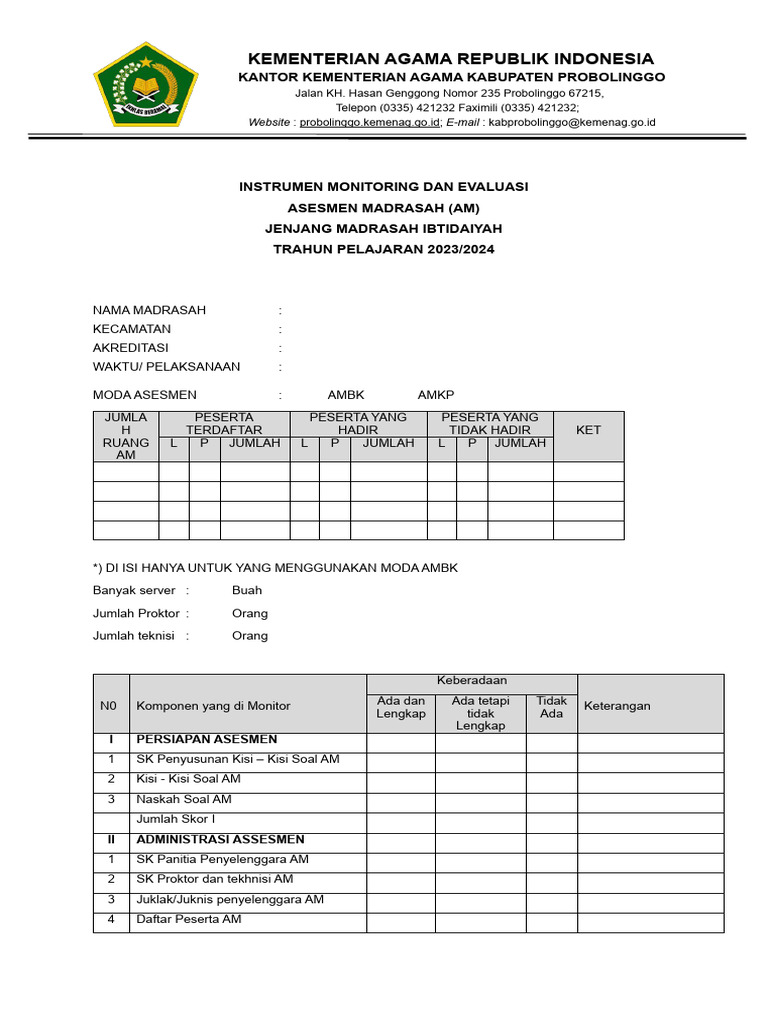 Instrumen Monitoring Dan Evaluasi | PDF