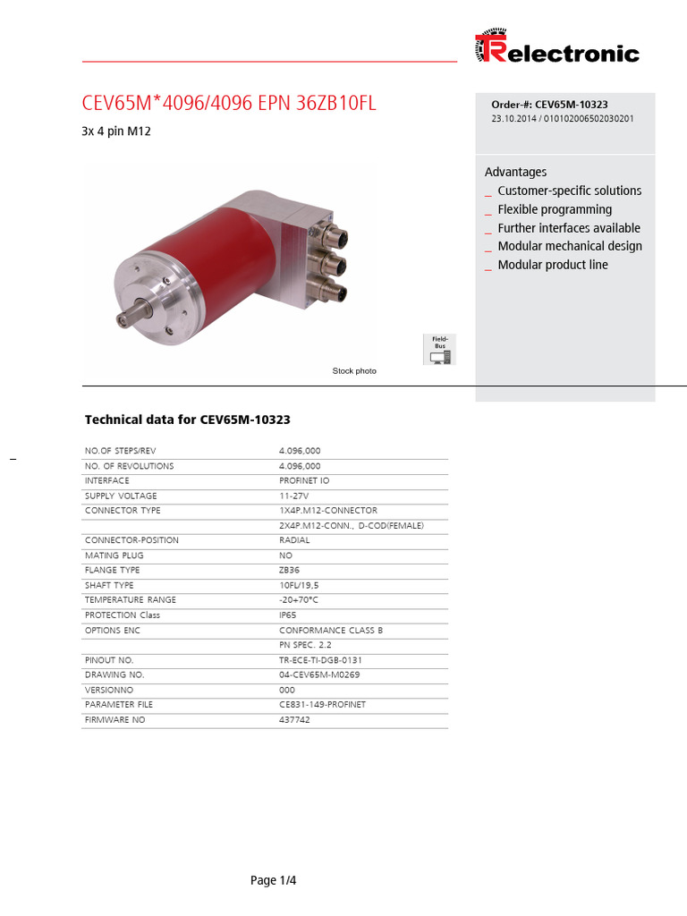 CEV65M-10323 PROFINET Encoder Details | PDF | Electrical Connector ...