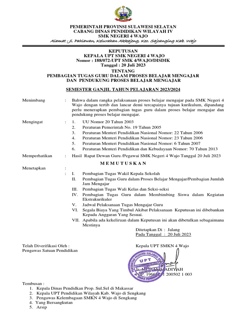SK Pembagian Tugas Semester Ganjil T.P 2023 - 2024 | PDF