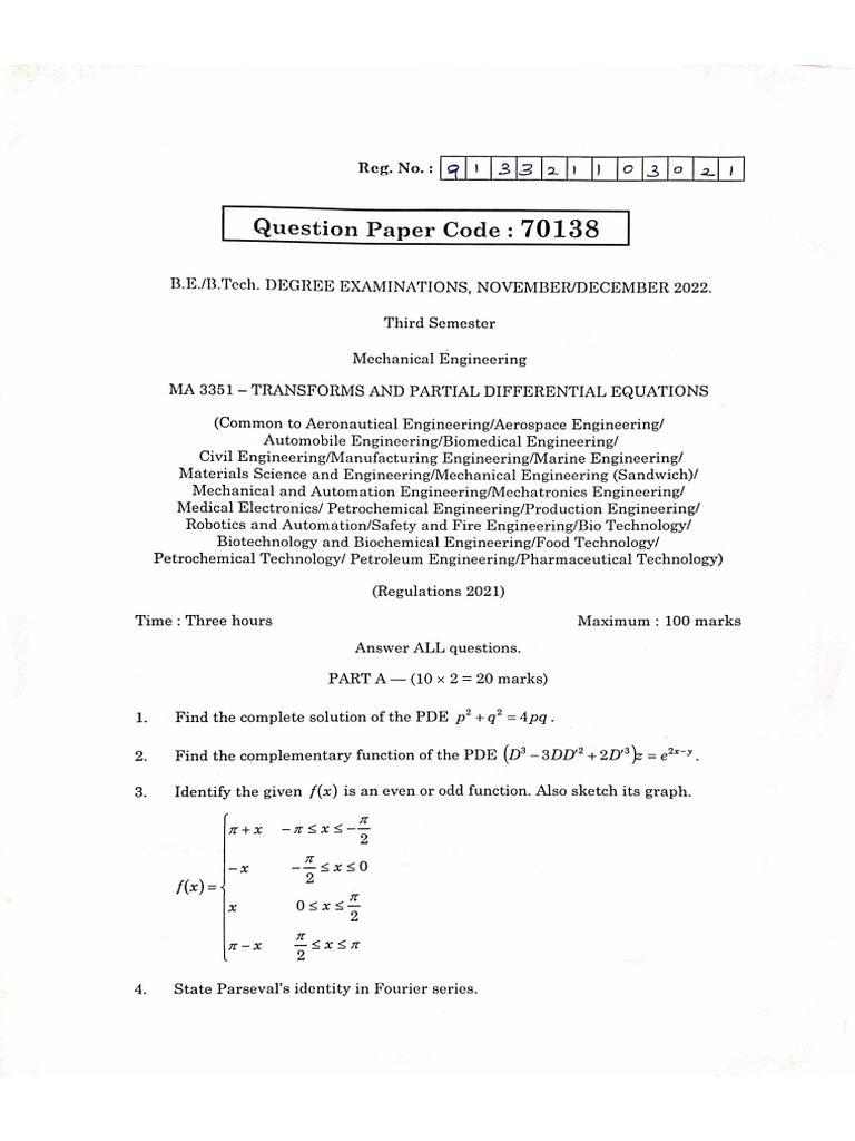 Previous Year Semester 3 Question Paper | PDF