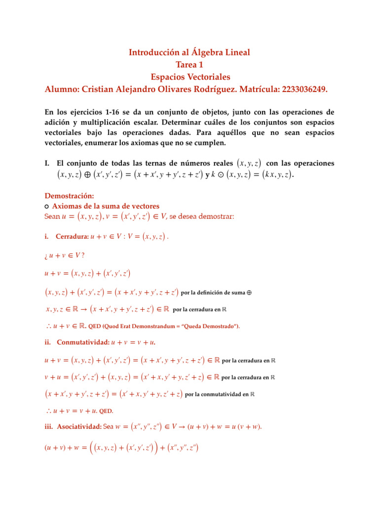 Tarea 1 - Algebra - Lineal | PDF | Espacio vectorial | Vector Euclidiano Tarea 1 - Algebra - Lineal | PDF | Espacio vectorial | Vector Euclidiano