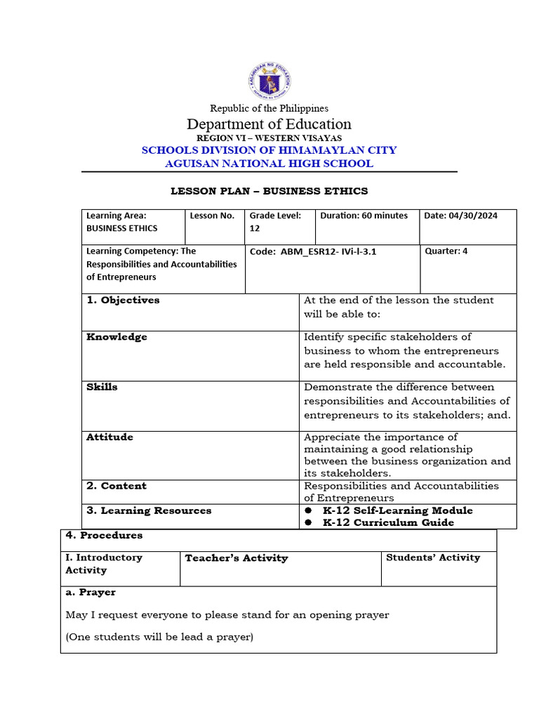 Marvin - Lesson Plan 1.docx Final Na Gid Ni | PDF | Accountability | Employment