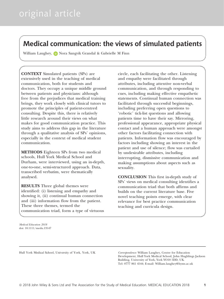 Medical Communication - The Views of Simulated Patients | PDF ...
