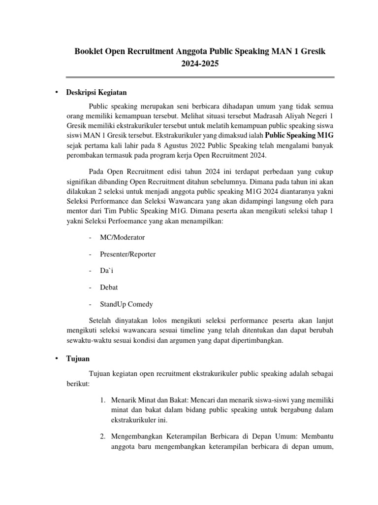 Booklet Open Recruitment Public Speaking 2024 - 1 | PDF | Karier ...