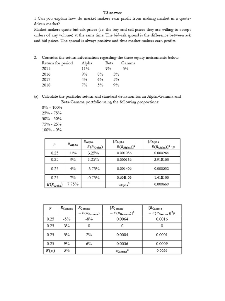 Tutorial 3 Answer | PDF | Market Maker | Efficient Market Hypothesis