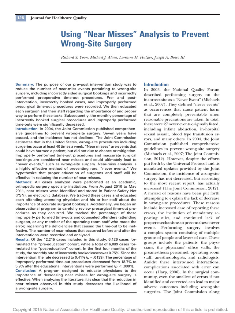 Using Near Misses Analysis To Prevent Wrong-Site Surgery | PDF ...