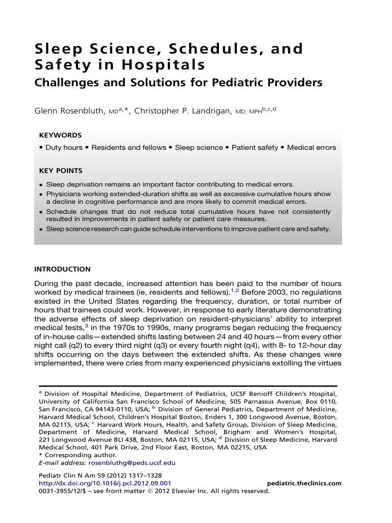 Sleep Science, Schedules, and Safety in Hospitals - Challenges and ...