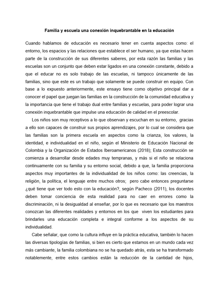 FAMILIA Y ESCUELA UNA CONEXIÓN INQUEBRANTABLE EN LA EDUCACIÓN Corregido ...