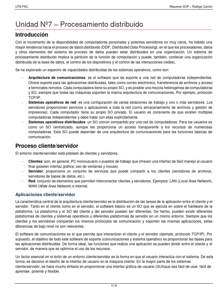 Unidad 7 Sop Resumen | PDF | Grupo de computadoras | Servidor (Computación)