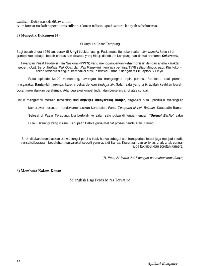 Latihan - Ketik Naskah Dibawah Ini. Atur Format Naskah Seperti Jenis ...