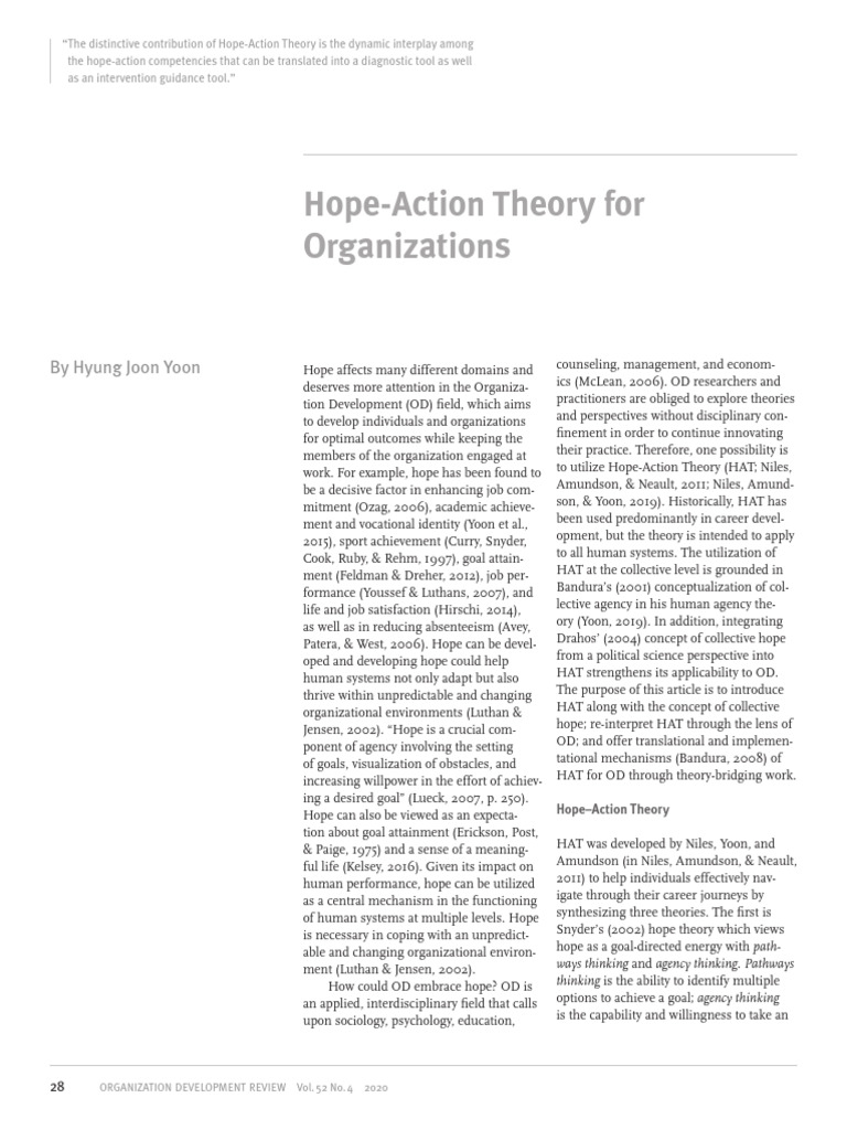 Yoon - 2020 - Hope-Action Theory For Organizations | PDF | Organization ...