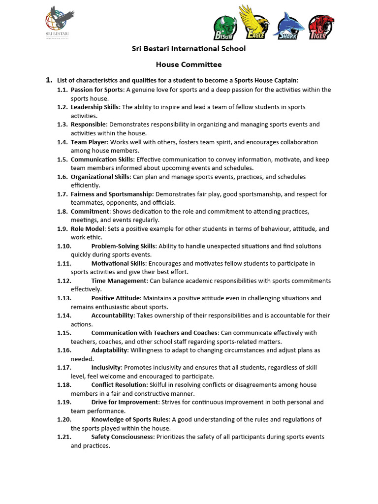 House Captain Characteristics | PDF | Sports | Leadership