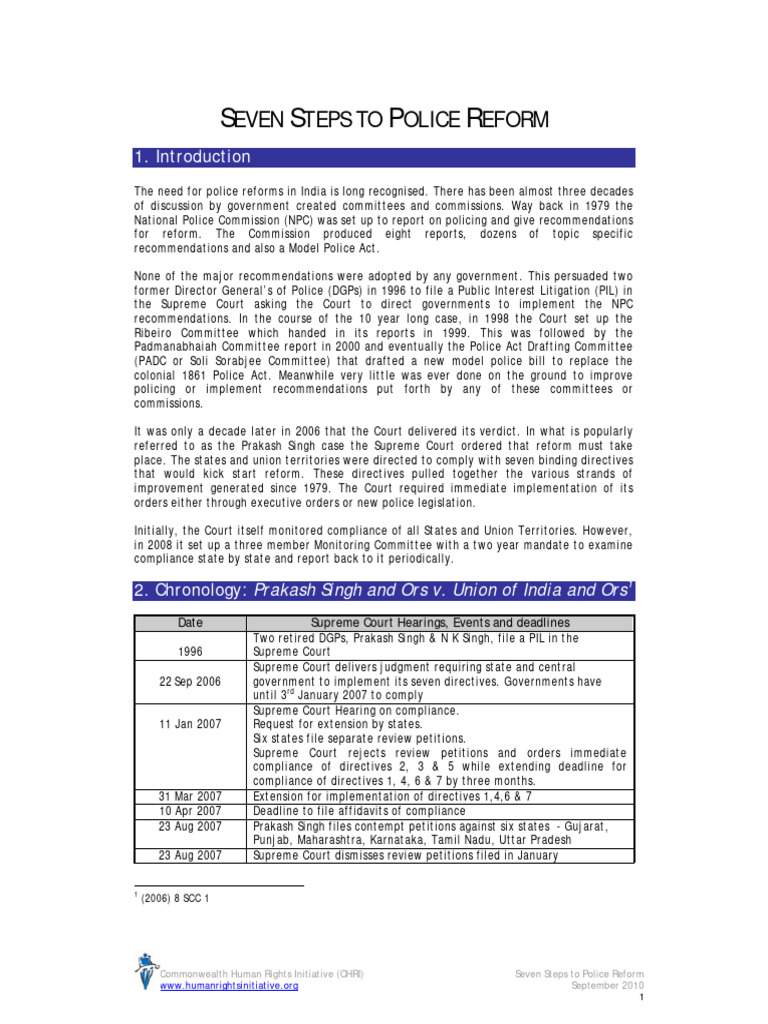 Seven Steps for Police Reform in India | PDF | Police | Legal Action