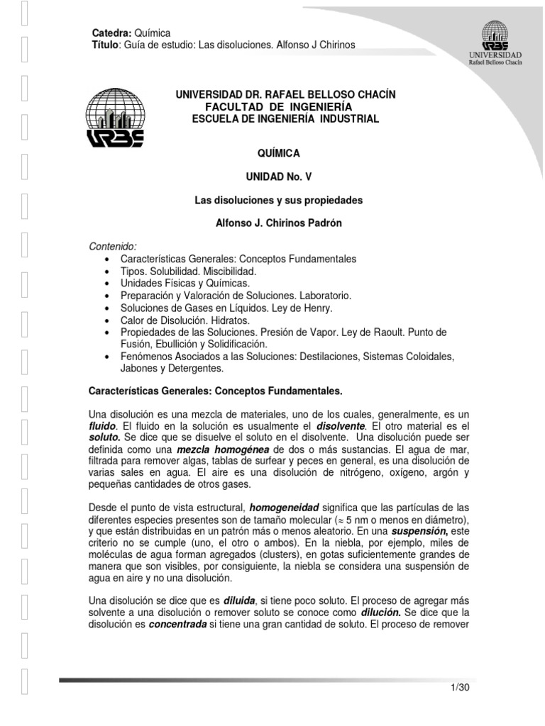 Guia de Estudio. Las Disoluciones y Sus Propiedades | PDF | Solubilidad | Concentración