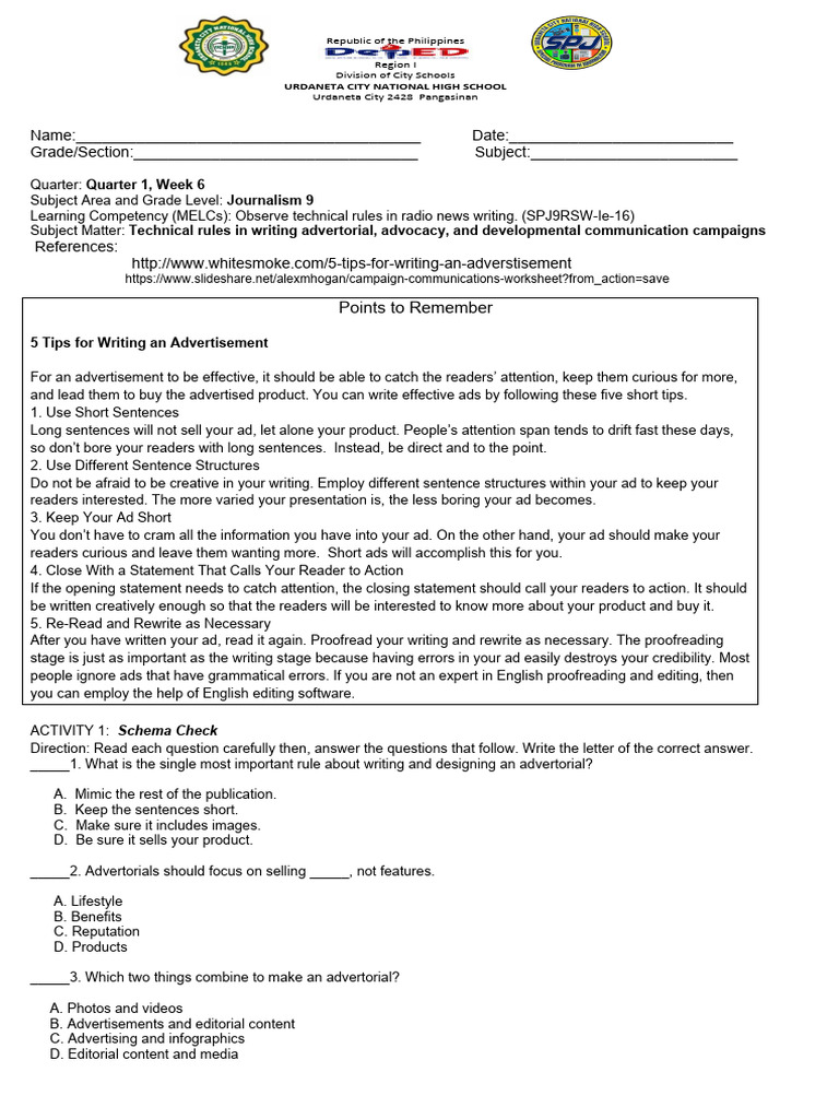 W6 Technical Rules in Writing Advertorial, Advocacy, and Developmental ... W6 Technical Rules in Writing Advertorial, Advocacy, and Developmental ...