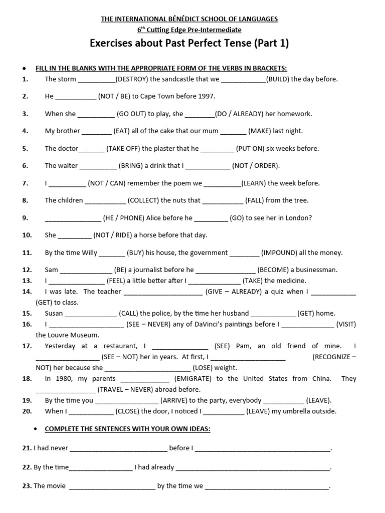 MODULE 14 - Exercises About Past Perfect Tense | PDF | Language ...
