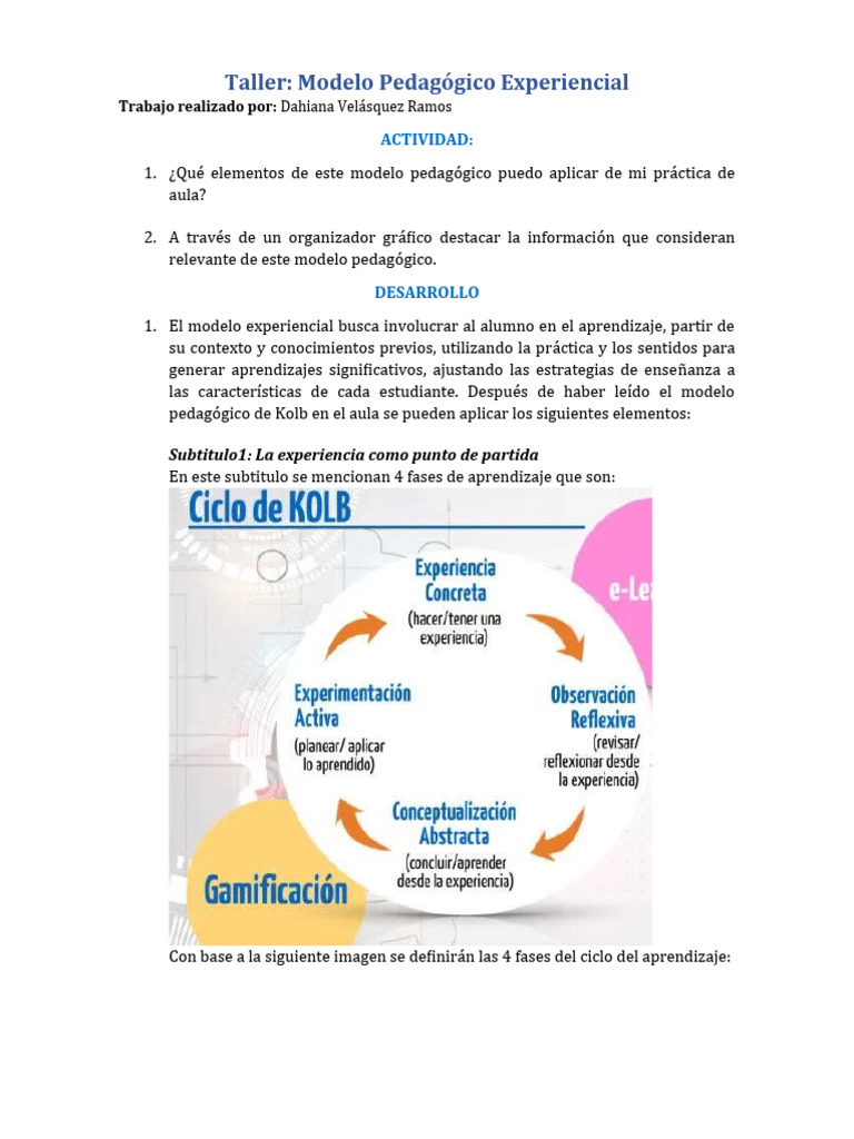 Actividad Modelo Pedagógico Experiencial - Dahiana Velásquez Ramos ...