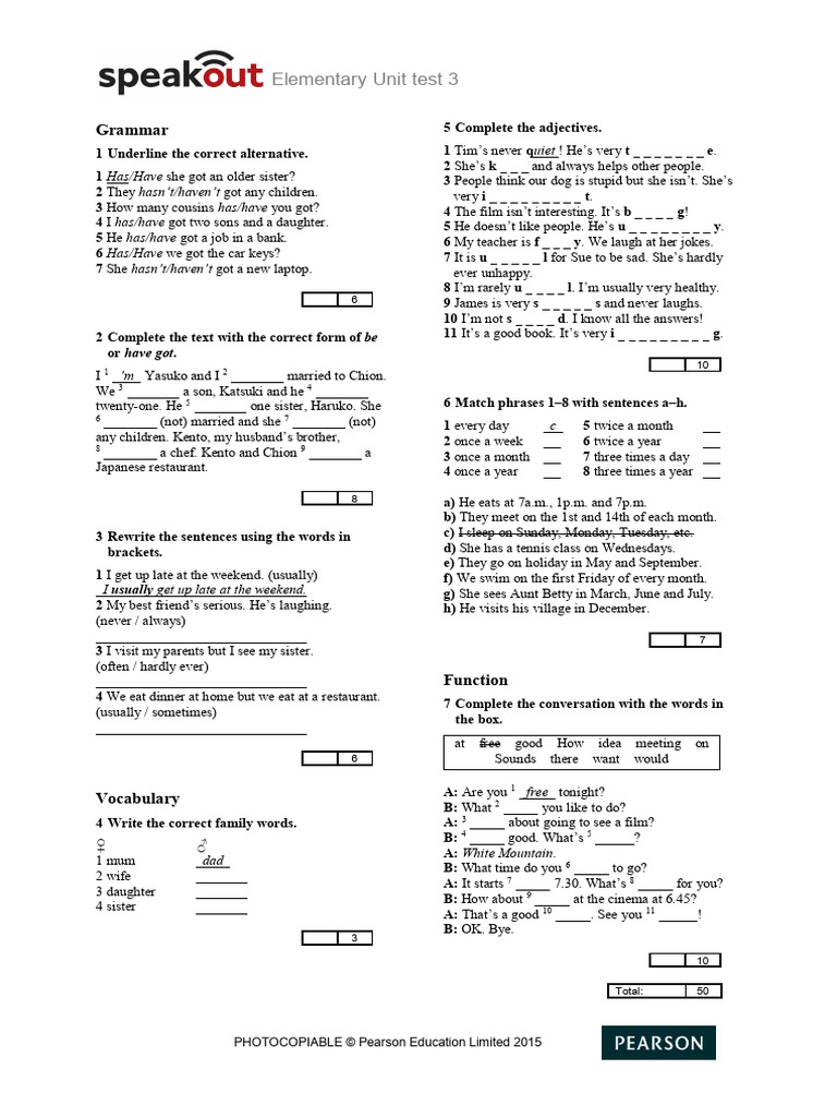 Elementary Grammar and Vocabulary Test | PDF | Linguistic Morphology ...