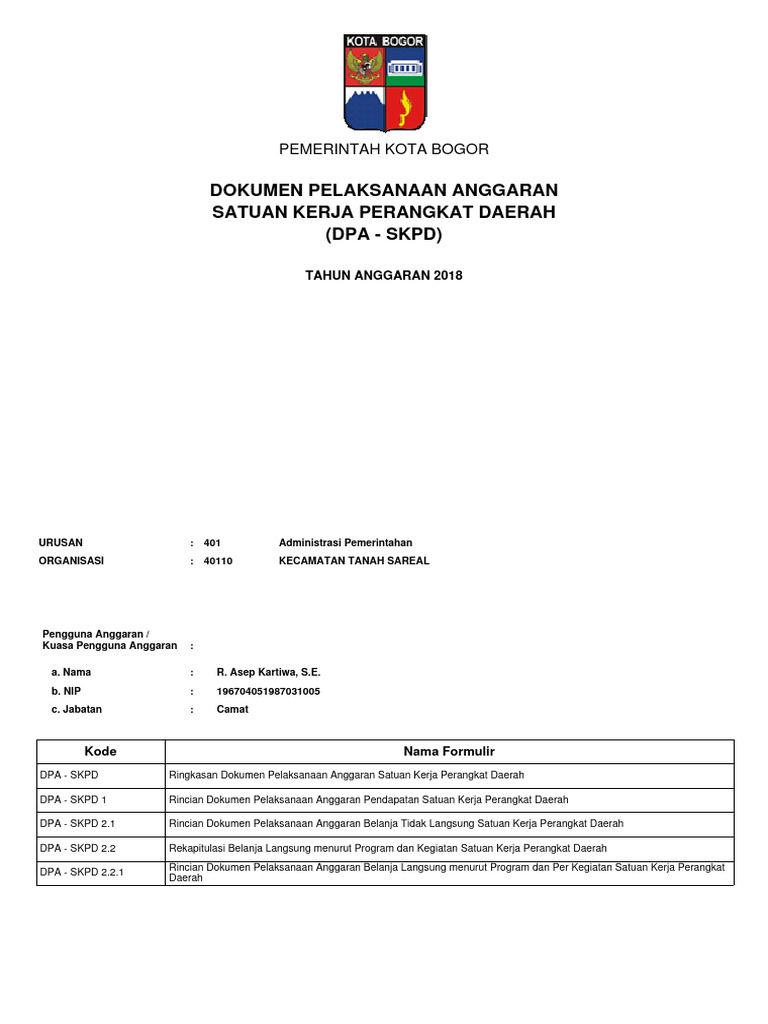 Dokumen Pelaksanaan Anggaran Satuan Kerja Perangkat Daerah (Tansar) | PDF