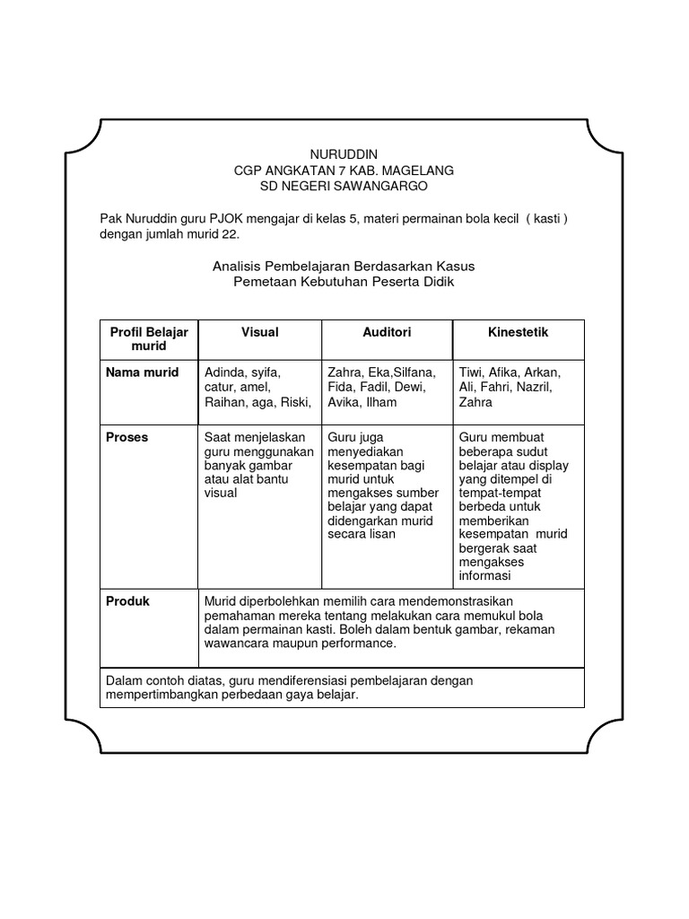 RPP PJOK Pembelajaran Diferensiasi (NURUDDIN) | PDF
