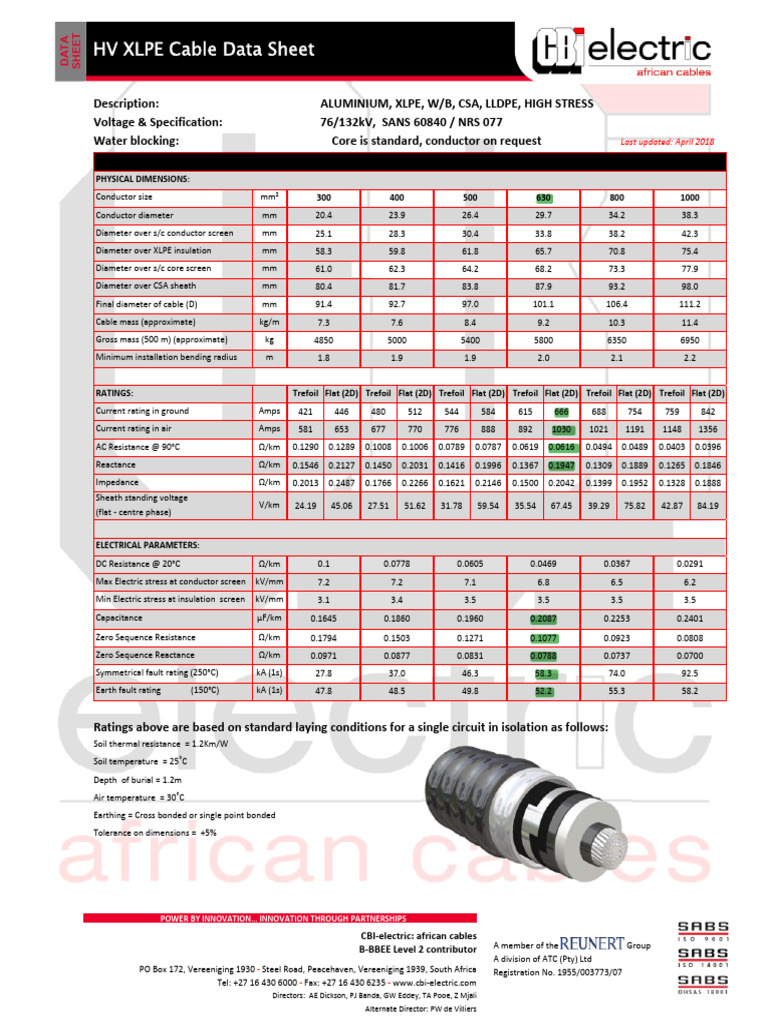 132kv Aluminium Xlpe Csa Pe Hs Cables | PDF | Electrical Resistance And ...