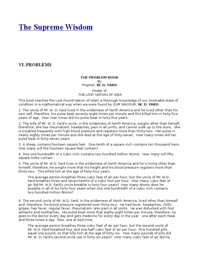The Supreme Wisdom: Vi. Problems | PDF | Gallon | Saturn