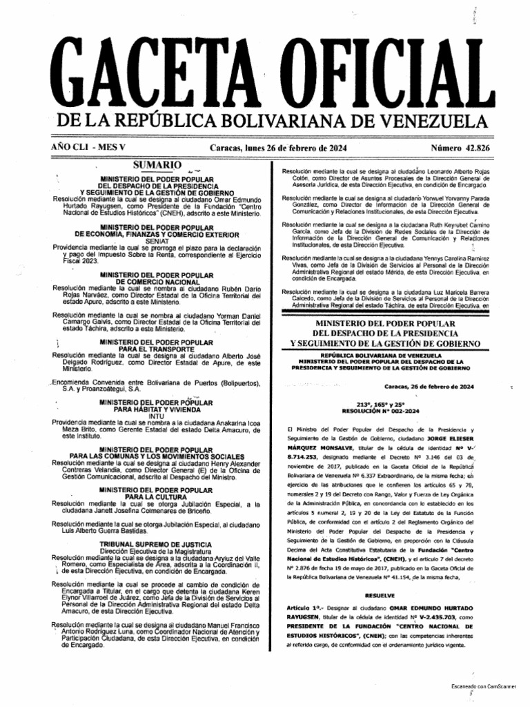 Gaceta Oficial 42826 Prorroga Declaración ISLR 2023 | PDF