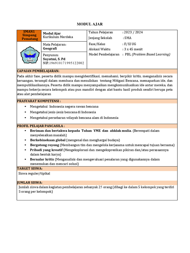 Modul Ajar Mitigasi Bencana | PDF | Ilmu Sosial | Sains & Matematika