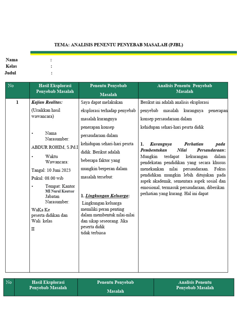 CONTOH PJBL - Wawancara | PDF