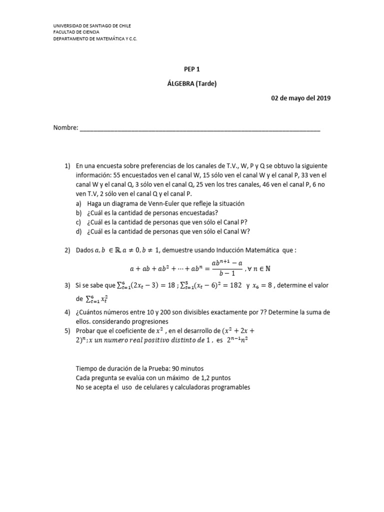 Pep 1B 1-2019 | PDF | Matemáticas | Conceptos matemáticos