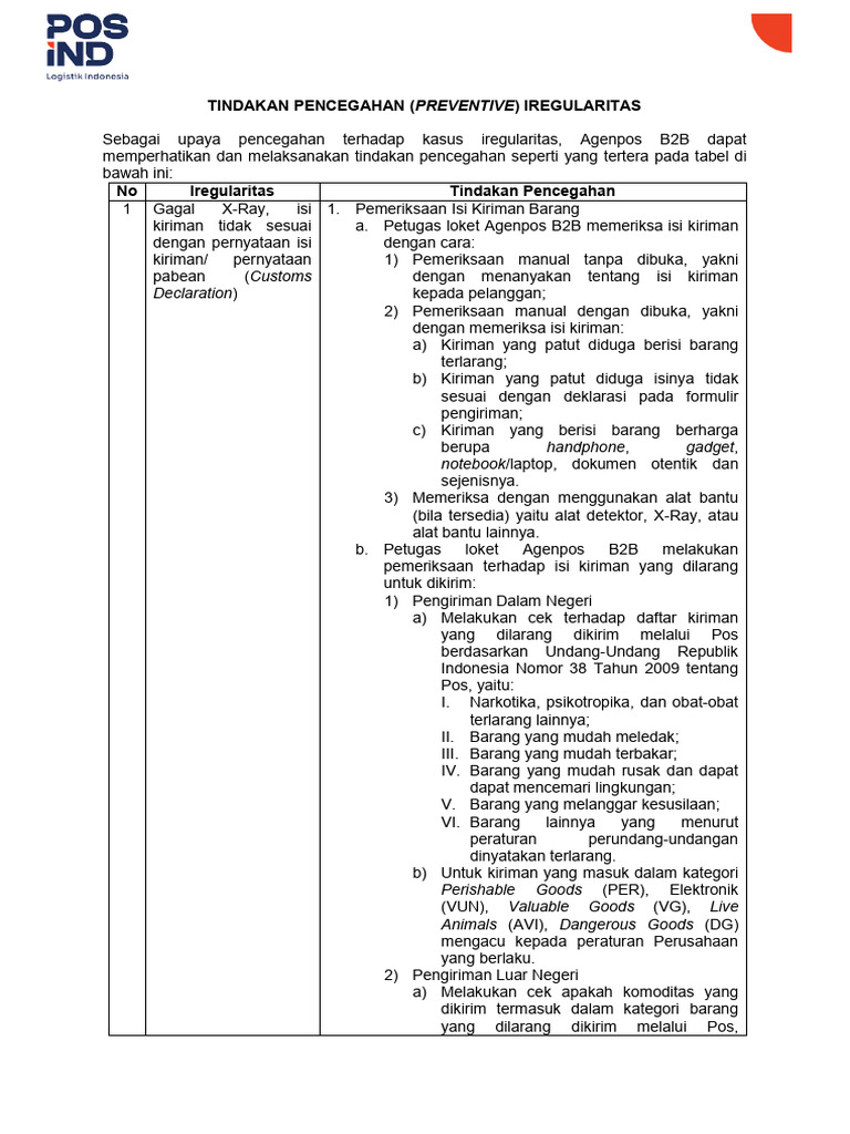 Tindakan Pencegahan Iregularitas Agp B2B | PDF