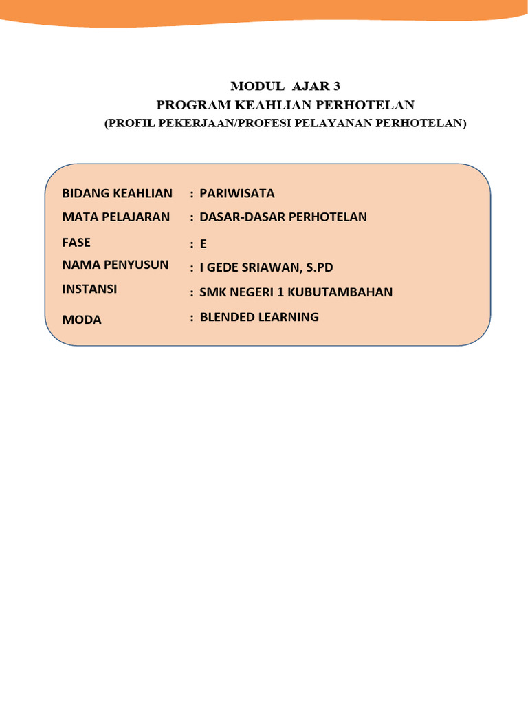 MA03 - DASAR DASAR PERHOTELAN - I Gede Sriawan - SMK Negeri 1 Kubutambahan | PDF