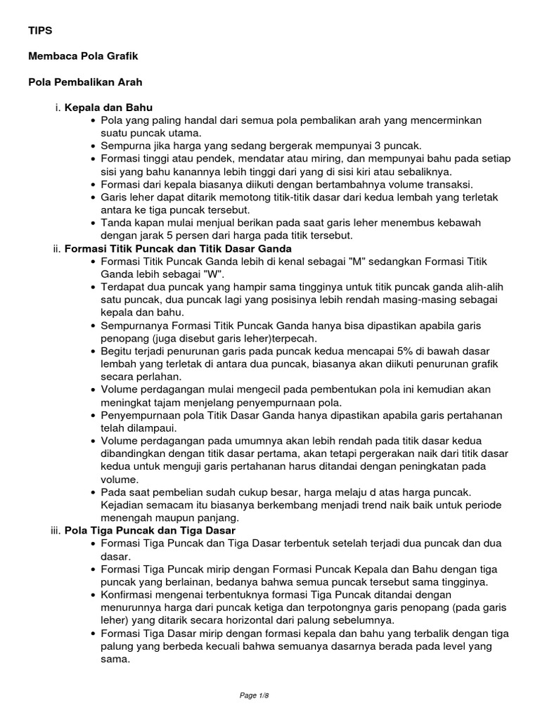 TIPS. Membaca Pola Grafik. Pola Pembalikan Arah | PDF
