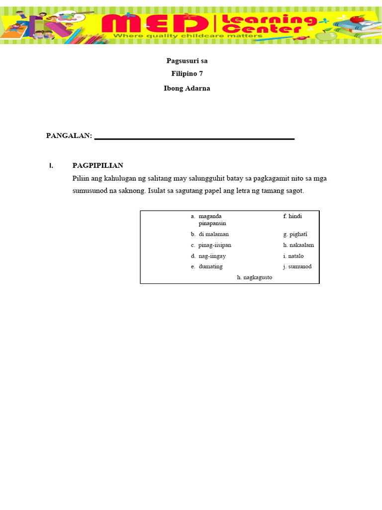Filipino 7 Pagsusuri | PDF