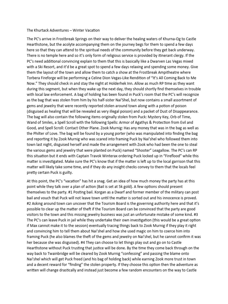 The Khurtack Adventures Winter Vacation | PDF | Dwarf (Dungeons & Dragons)