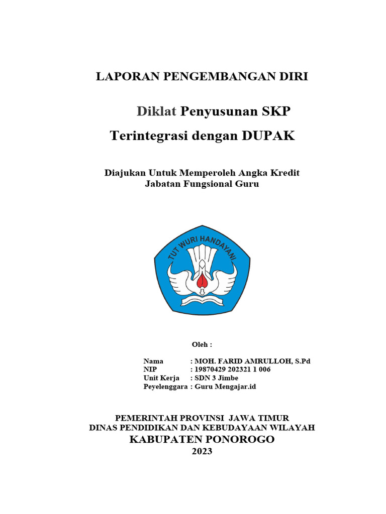 Salinan Contoh Laporan Pengembangan Diri Diklat SKP Terintegrasi DUPAK | PDF