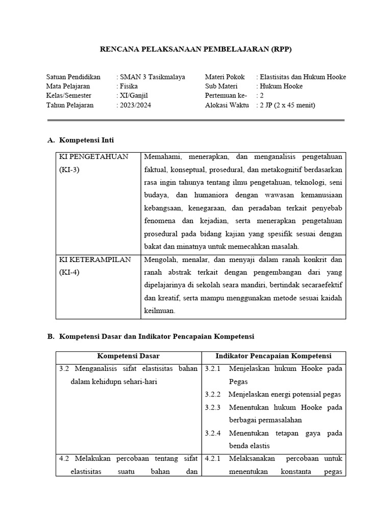 P2 - RPP Hukum Hooke | PDF