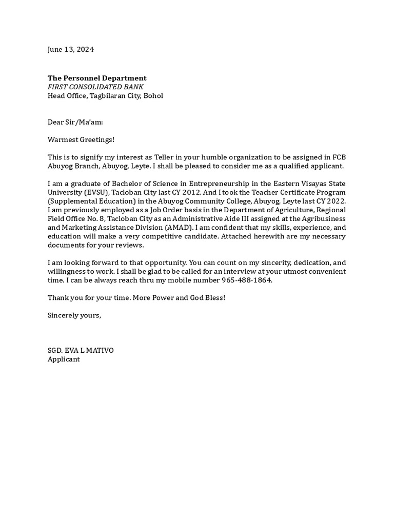 Application Letter - FCB | PDF