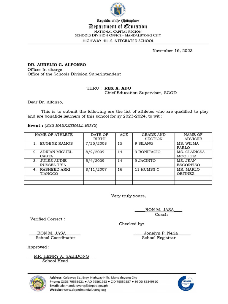 3X3 BOYSPalaro-2023-School-Certification | PDF