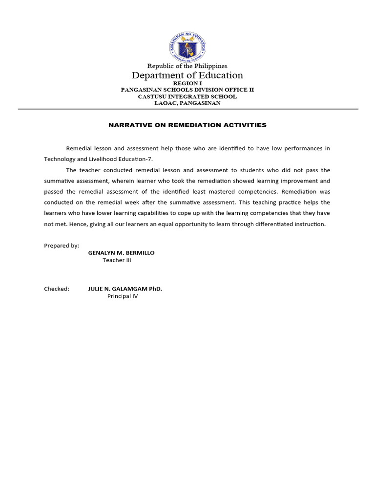Remediation Activities in Education | PDF